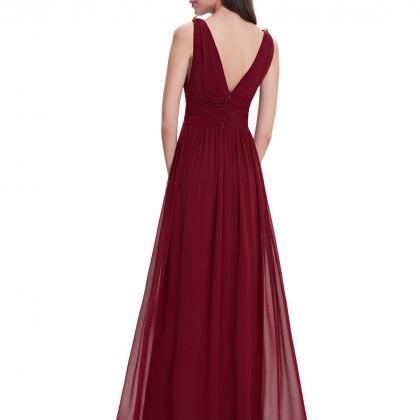 Elegant Backless Wine Red Long Chiffon Dress on Luulla