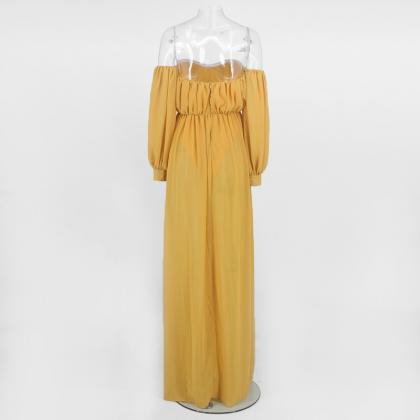 Elegant Chiffon Solid Color Off Shoulder Long Dress With Slit on Luulla