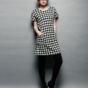 Hounds Tooth Pattern Short Sleeve Dress on Luulla