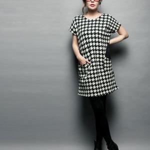 Hounds Tooth Pattern Short Sleeve Dress on Luulla