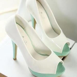 Chic Color Block Peep Toe High Heel Fashion Shoes on Luulla