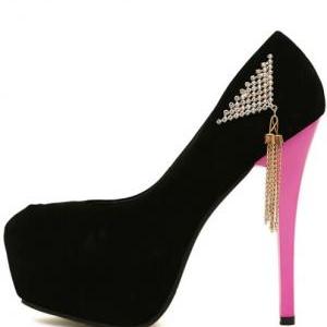 Gorgeous Diamond Design Black Suede High Heel Fashion Pumps on Luulla