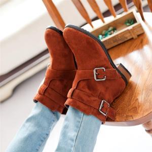 Chic Brown Buckle Design Ankle Boots on Luulla