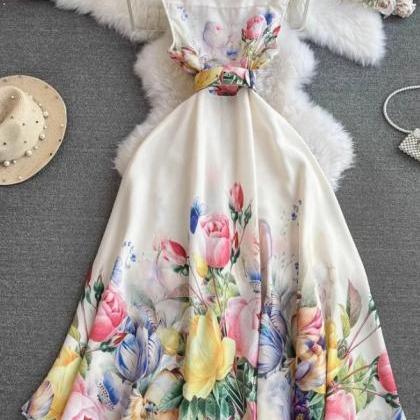 Elegant Printed Floral Long Summer Dress on Luulla