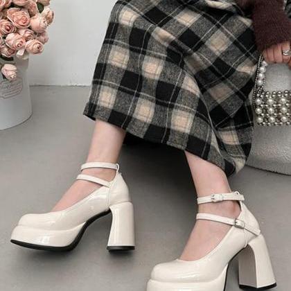 Chunky Heel Classic Double Buckle Pumps on Luulla