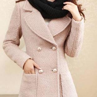Simply Elegant Double Breasted Light Pink Winter Coat on Luulla