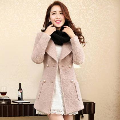 Simply Elegant Double Breasted Light Pink Winter Coat on Luulla