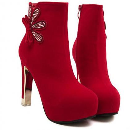 Red High Heels Rhinestone Design Fashion Boots on Luulla