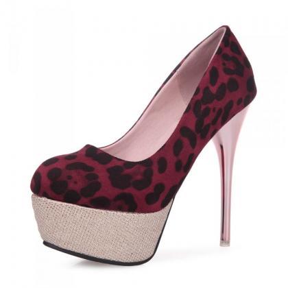 Red High Heels Leopard Print Pumps on Luulla
