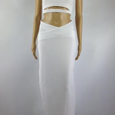 Sexy White Asymmetrical Hem Two Pieces White Dress Set on Luulla