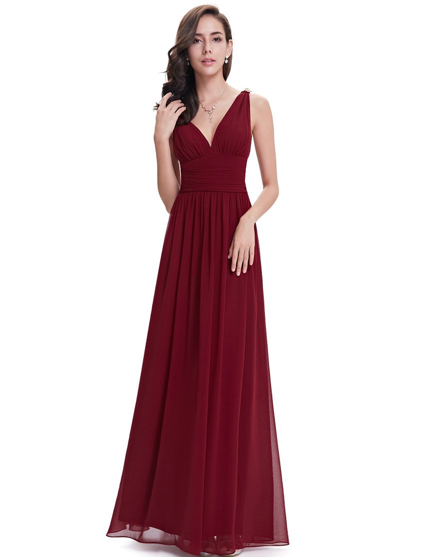 Elegant Backless Wine Red Long Chiffon Dress on Luulla