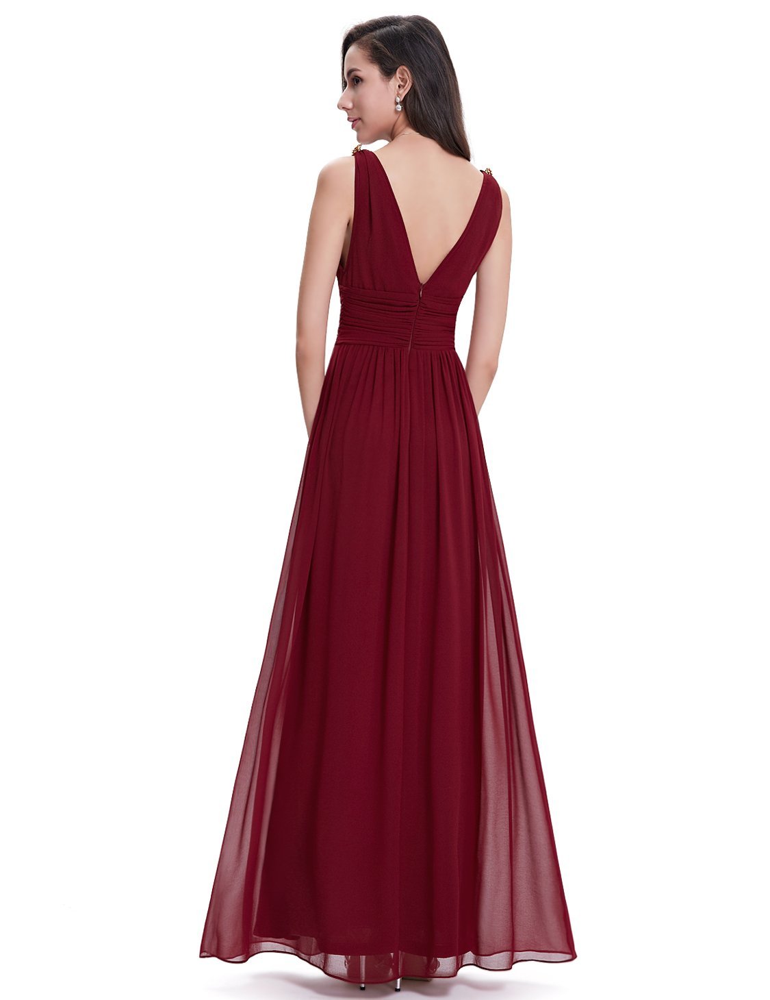 Elegant Backless Wine Red Long Chiffon Dress on Luulla