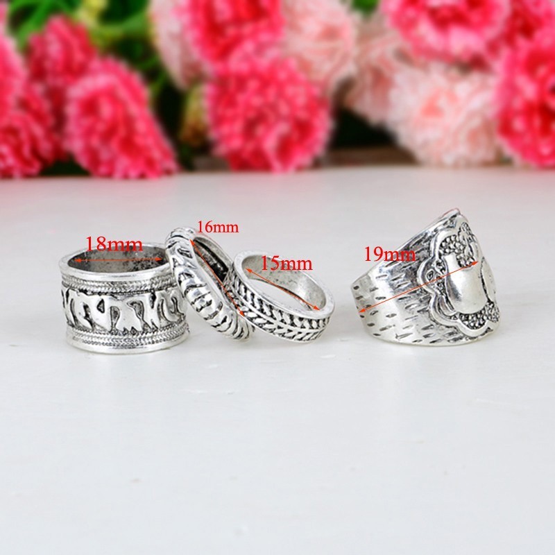 4 Pieces Boho Vintage Ring Set on Luulla