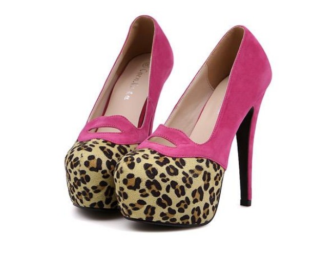 Pink And Leopard Patchwork Design High Heel Pumps on Luulla
