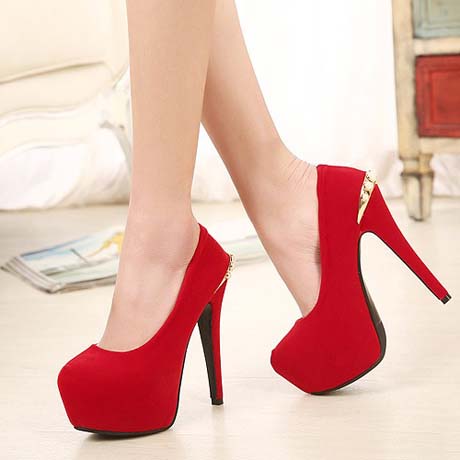 Red Luxury Pearl Rivets Suede High Heel Pumps on Luulla