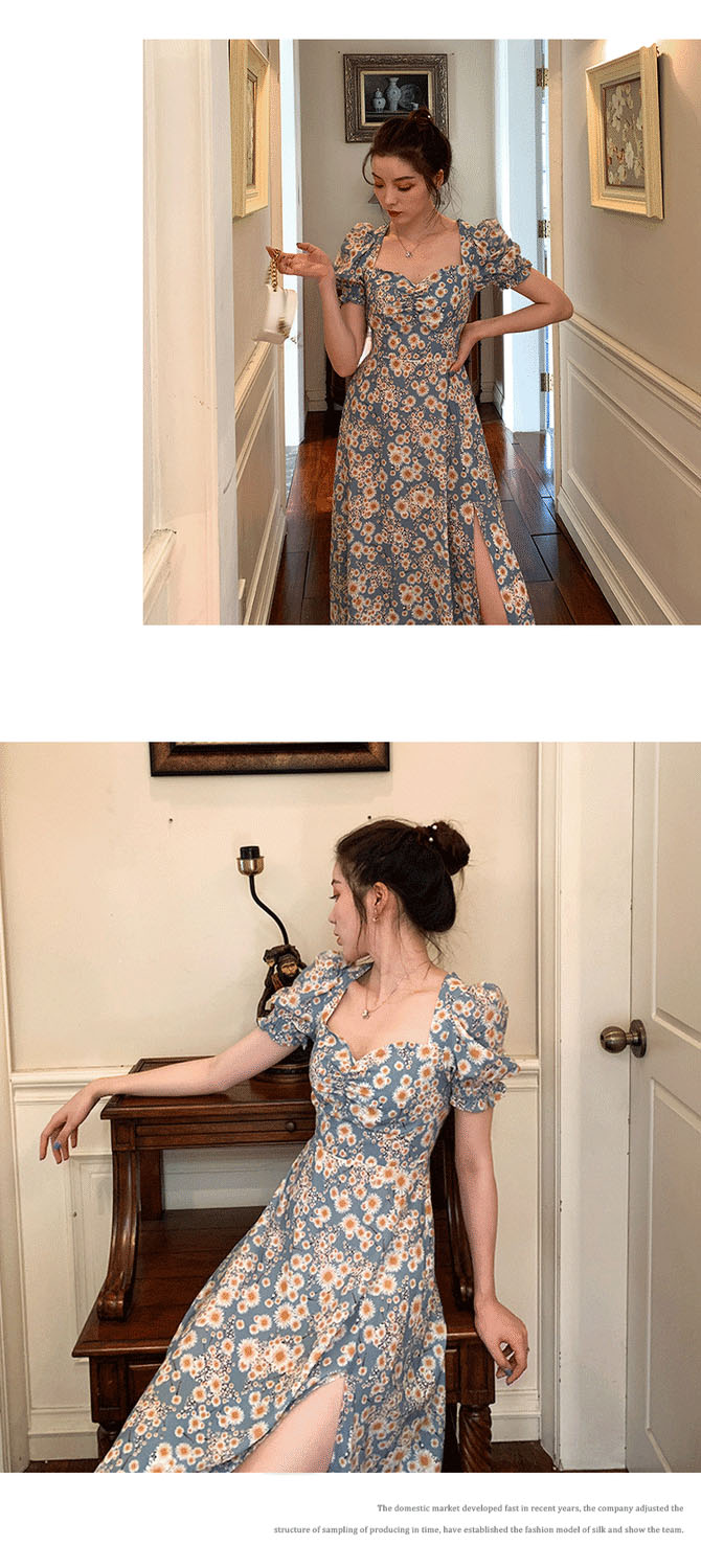 Summer Floral Vintage Puff Sleeve Dress on Luulla