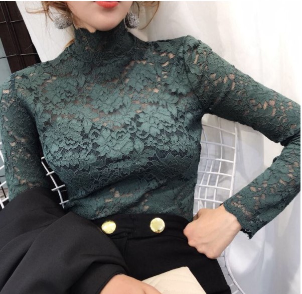 Elegant Long Sleeve Solid Lace Blouse on Luulla