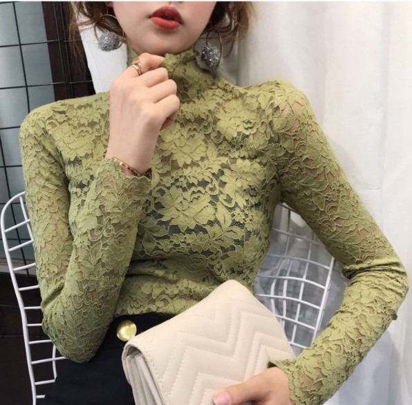 Elegant Long Sleeve Solid Lace Blouse on Luulla