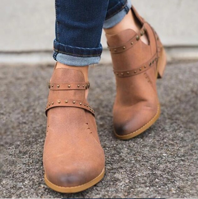 Leather Rivets Casual Ankle Boots on Luulla