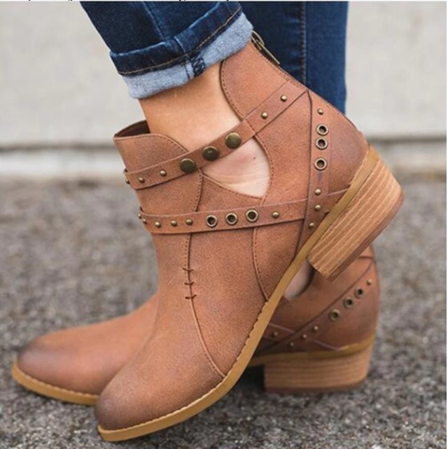 Leather Rivets Casual Ankle Boots on Luulla