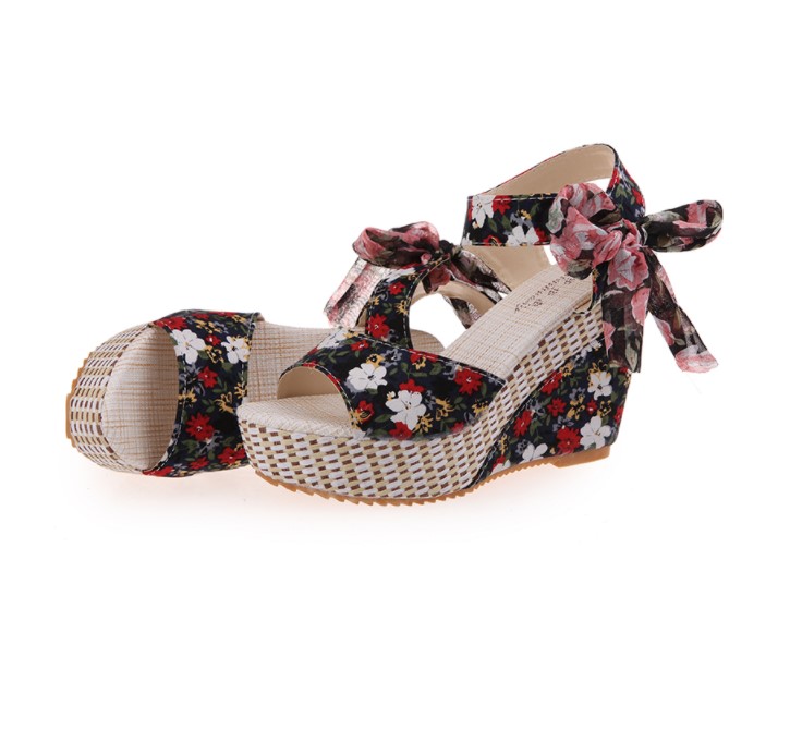 Beautiful Floral Bow Wedge Sandals on Luulla
