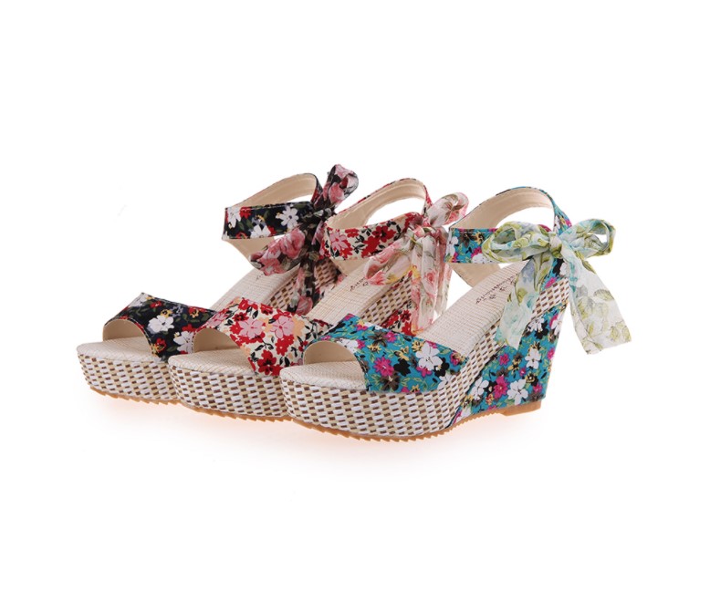 Beautiful Floral Bow Wedge Sandals on Luulla
