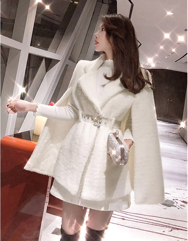 Elegant White Belted Winter Coat on Luulla