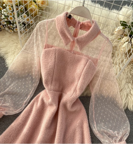 Elegant Mesh Lace Sleeves Party Dress on Luulla