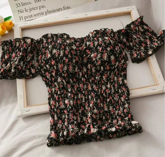 Cute Vintage Off Shoulder Floral Print Top on Luulla