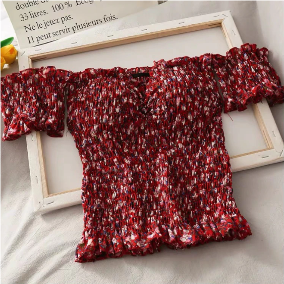 Cute Vintage Off Shoulder Floral Print Top on Luulla