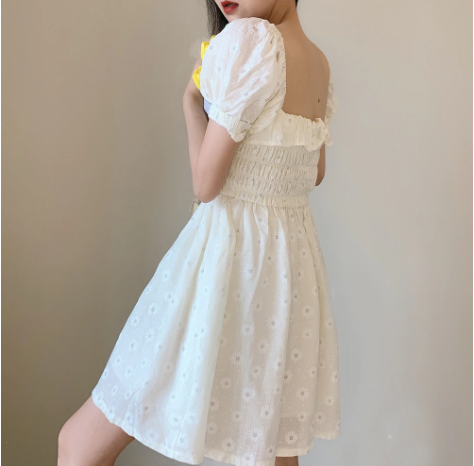 Beautiful Summer White Puff Sleeve Ruffled Dress on Luulla