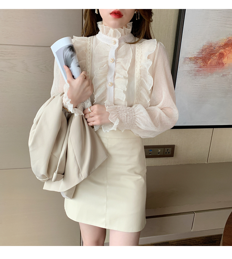 Korean Ruffle Lace Chiffon Shirt on Luulla