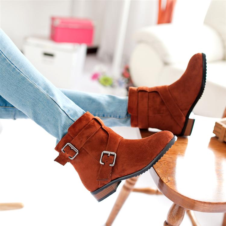Chic Brown Buckle Design Ankle Boots on Luulla