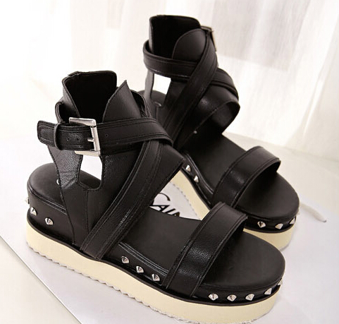 Street Style Black Studded Fashion Sandals on Luulla