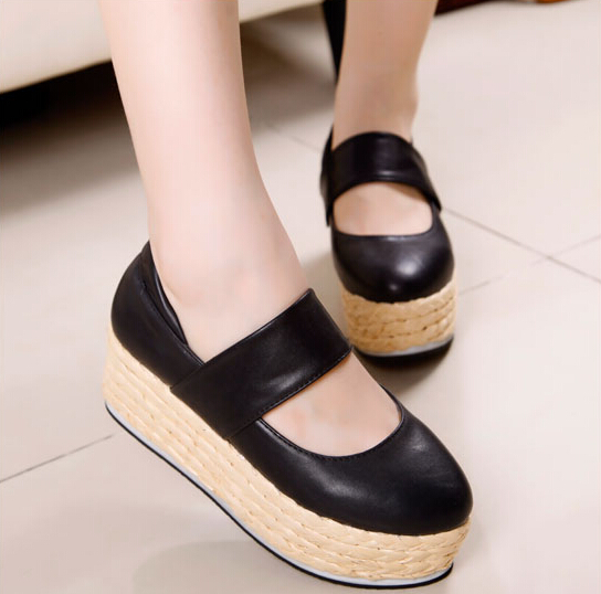 Cute Black Round Toe Wedge Shoes on Luulla