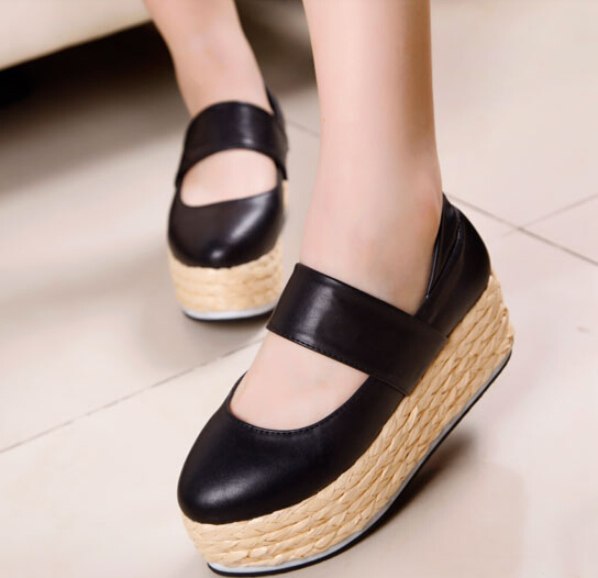 Cute Black Round Toe Wedge Shoes on Luulla