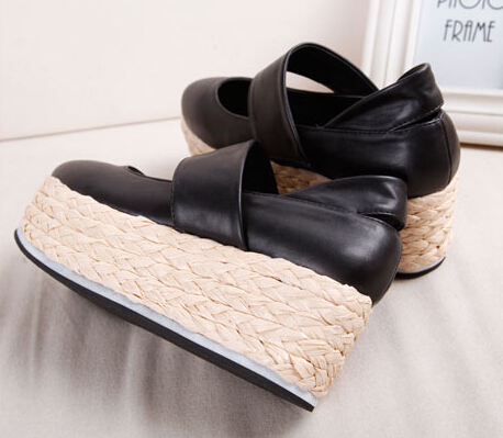 Cute Black Round Toe Wedge Shoes on Luulla
