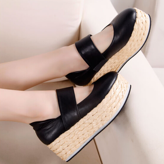 Cute Black Round Toe Wedge Shoes on Luulla
