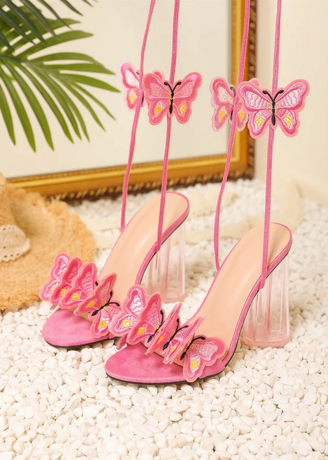 Pink Ankle Strap Open Toe Butterfly High Heels Sandals on Luulla