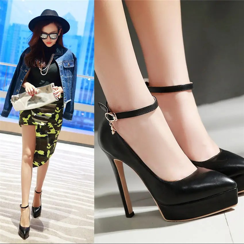 Chic Pointed Toe Ankle Strap High Heels Shoes on Luulla