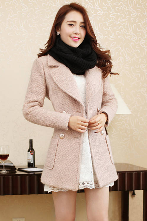 Simply Elegant Double Breasted Light Pink Winter Coat on Luulla