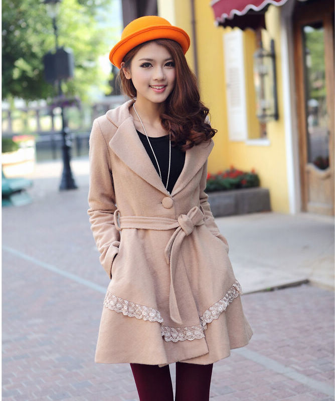 Light Brown Winter Coat With Beautiful Lace Detail on Luulla