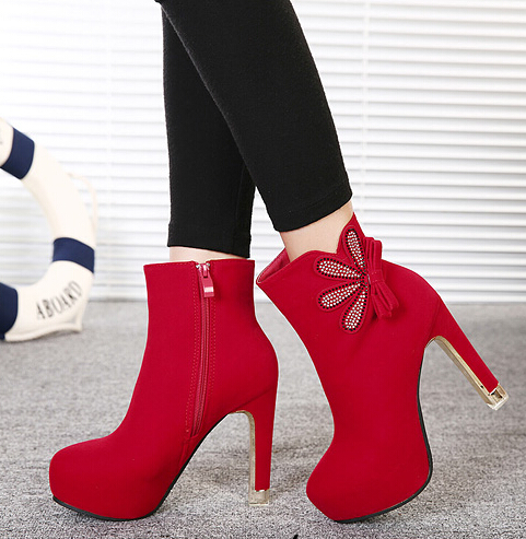 Red High Heels Rhinestone Design Fashion Boots on Luulla