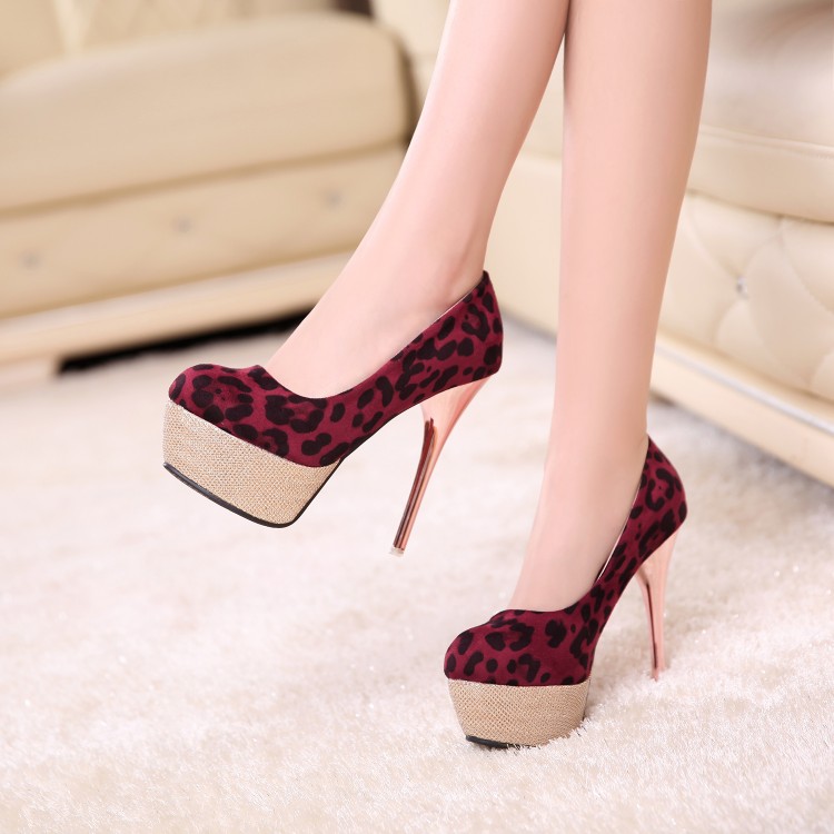 Red High Heels Leopard Print Pumps on Luulla