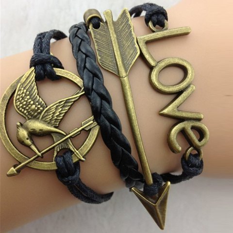 Vintage Bird And Arrow Embellished Black Wrap Bracelet For Men And ...