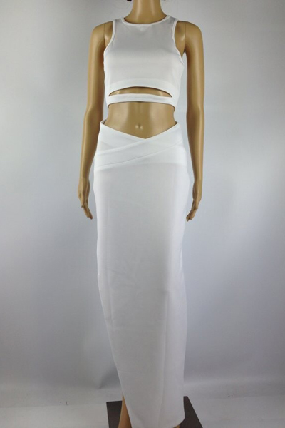 Sexy White Asymmetrical Hem Two Pieces White Dress Set on Luulla