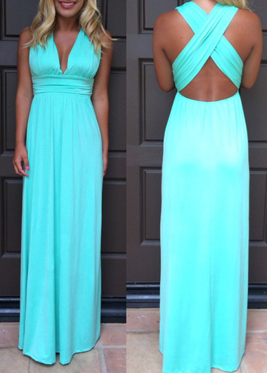 Blue Cross Back Maxi Dress on Luulla