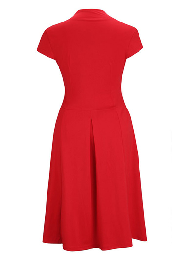 Vintage Inspired Red V Neck A Line Dress on Luulla