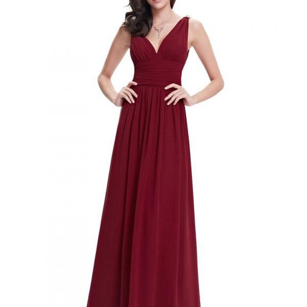 Elegant Backless Wine Red Long Chiffon Dress on Luulla