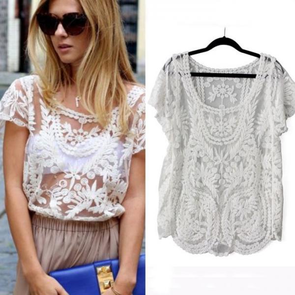 Summer Lace Short Sleeve Blouse on Luulla